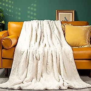 GLORY SEASON Comfy Warm Blanket Faux Fur Throw Blanket Fuzzy Ultra Soft Cozy Fluffy Blanket for Bed Couch and Living Room Sofa,Chair,50x60 inches Off White