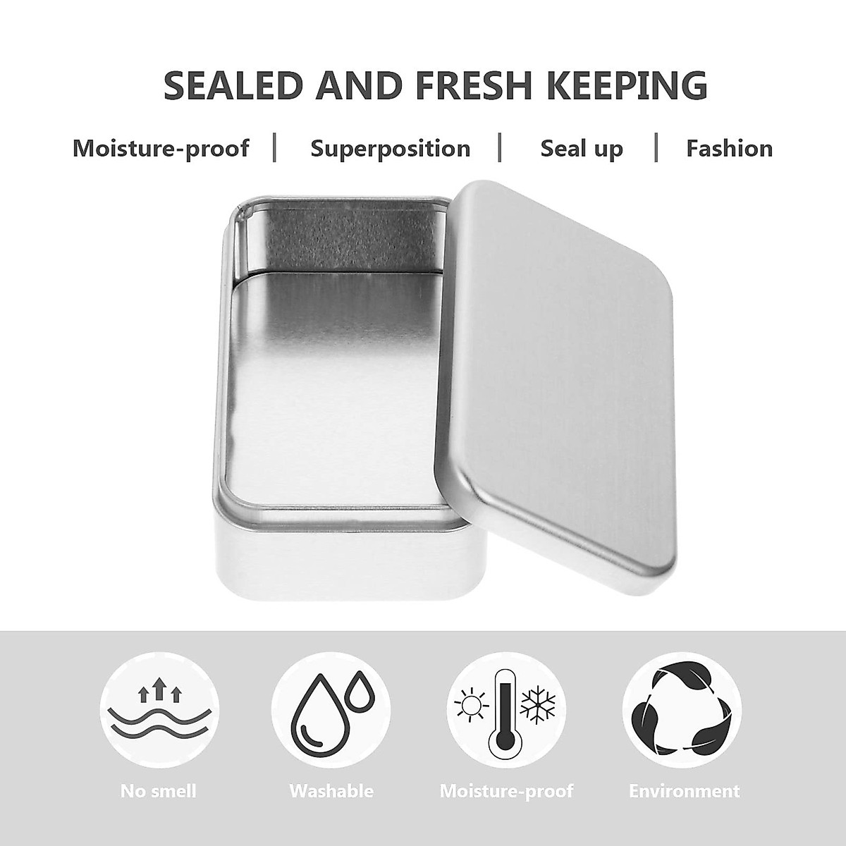 DOITOOL Metal Box 4Pcs Tins Containers, Metal Rectangular Empty Hinged Tins Box, Portable Storage Box with Lid, Small Box Set for Home Organizer(4.32x2.55x1.38Inch, Silver) Jar