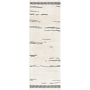 Hauteloom Munich Modern Farmhouse Hallway Entryway Runner Rug - Casual Boho Long Runner Rug - Bohemian Neutral Minimalist - Bone, Cream, Beige, Black - 2'7" x 7'3"