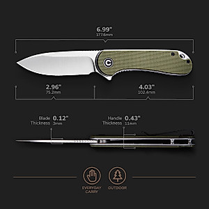 CIVIVI Knives Elementum Folding Pocket Knife 2.96" D2 Satin Blade,G-10 Handles C907E (Green)