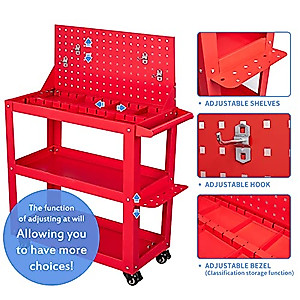 3 Tier Rolling Tool Cart on Wheels,330 LBS Capacity Heavy Duty Metal Utility Cart Wagon,Industrial Commercial Service Tool Cart Storage Organizer for Mechanics, Garage, Warehouse & Repair Shop