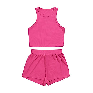 Verdusa Women's 2 Piece Outfit Sleeveless Crop Tank Top and Shorts Tracksuit Set Hot Pink XL