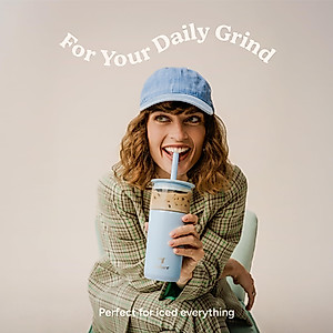 REDUCE Aspen 20 oz Vacuum Insulated Glass Tumbler with Lid & Extra Wide Straw - Keeps Drinks Cold for 12 Hrs - Ideal for Iced Coffee, Smoothies & Boba - Dishwasher Safe, Soft Base - Lilac Bud