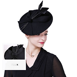 F FADVES Vintage Womens Dress Fascinator Wool Pillbox Hat Formal Church Wedding Tilt Hat Black