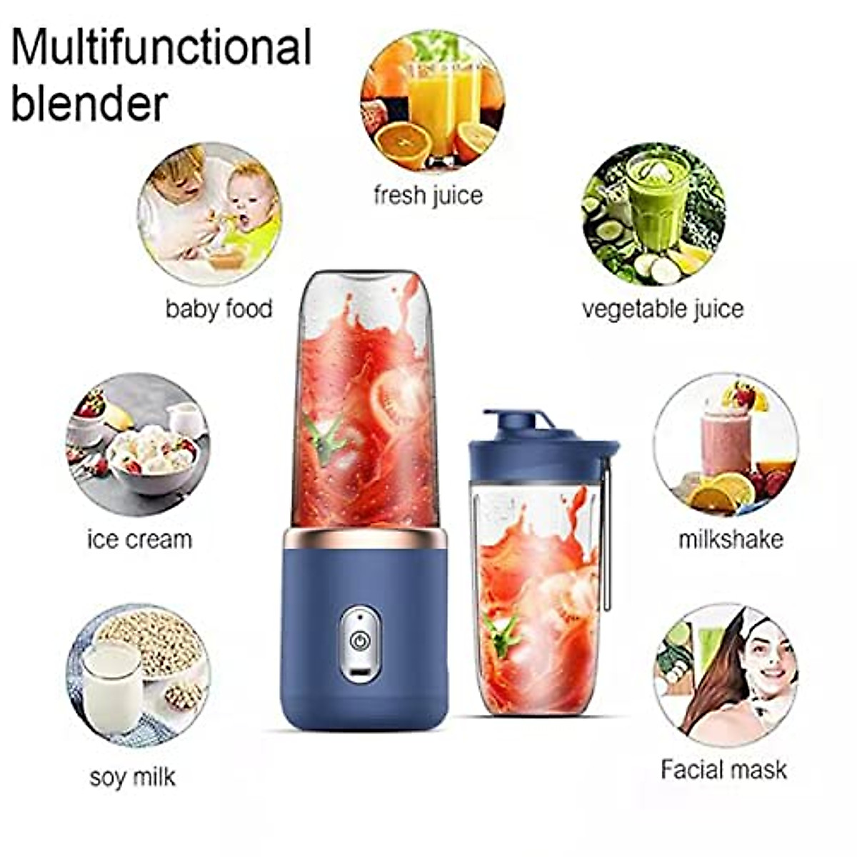 Portable Blender, 14 Oz Usb Personal Size Mini Fruit Juice Mixer, Strong Cutting Power with Six Blades for Smoothie, Fresh Juice,Shakes and Smoothies