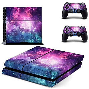 UUShop Purple Starry Galaxy Vinyl Skin Decal Sticker Cover Set for Sony PS4 Console and 2 Dualshock Controllers Skin