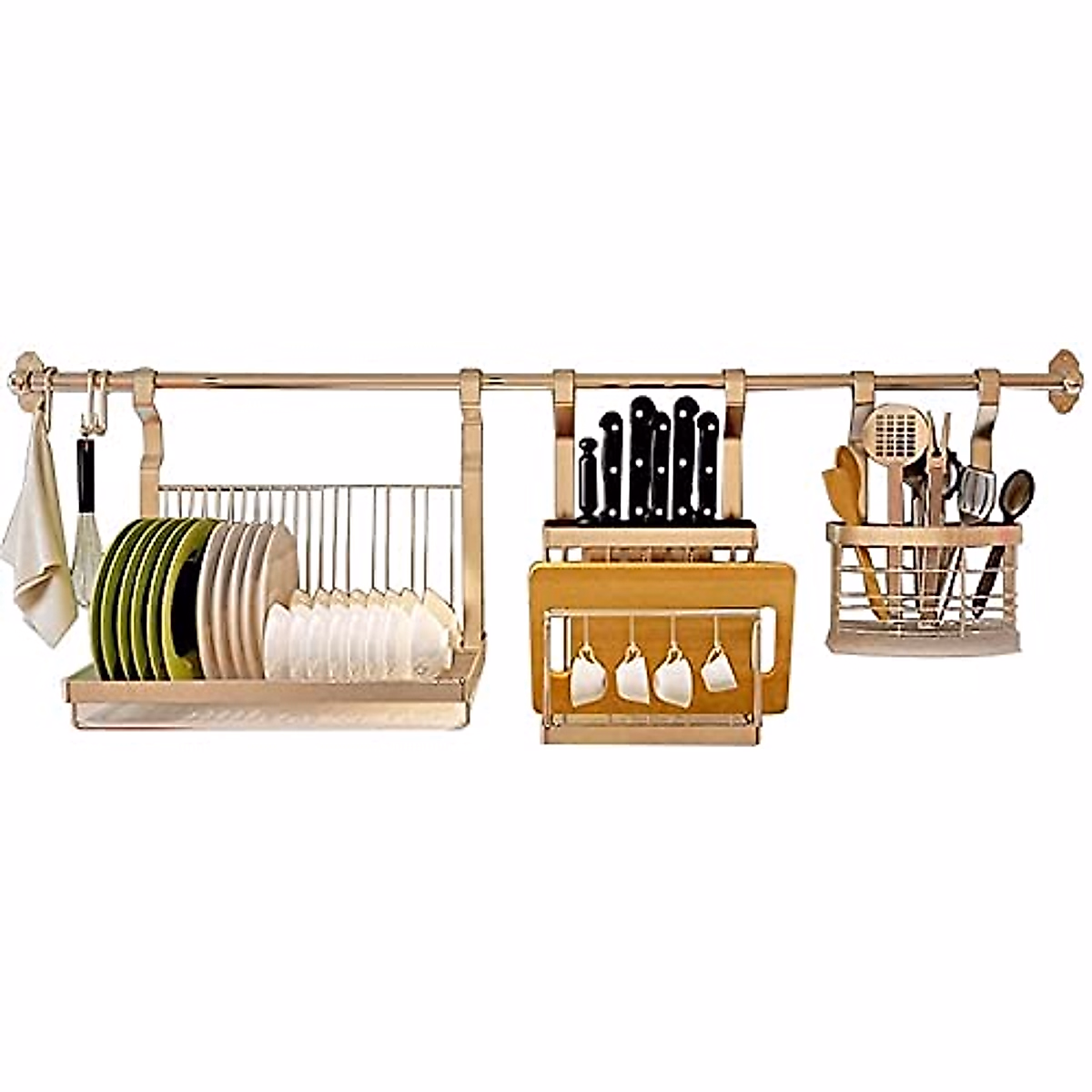 Plate Rack Multi-Purpose Kitchen Storage Shelf Wall Dish Rack Dish Drainer with Cutlery Tableware Draining Drying Storage Shelf Pan Plate Holder