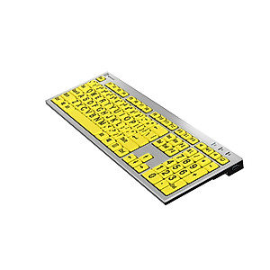 Logickeyboard 'Slimline' with Large Print • Black Letters on Yellow Keys • Made for Windows PC • Including LogicLight Lamp • p/n LKBU-LPRNTBY-AJPU-US