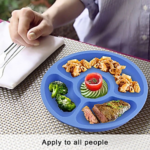 SILIVO 4 Pack Toddler Plates, Divided Plates for Adults and Kids - Silicone Sectional Serving Platters,Snack Serving Dishes for Parties