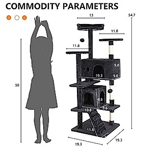 BestPet 54in Cat Tree Tower for Indoor Cats,Multi-Level Cat Furniture Activity Center with Cat Scratching Posts Stand House Cat Condo with Funny Toys for Kittens Pet Play House,Dark Gray