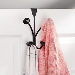 mDesign Decorative Over Door 4 Hanging Hooks, Steel Storage Organizer Rack for Coats, Hoodies, Hats, Scarves, Purses, Leashes, Bath Towels, Robes, Mens and Womens Clothing - 2 Pack - Matte Black