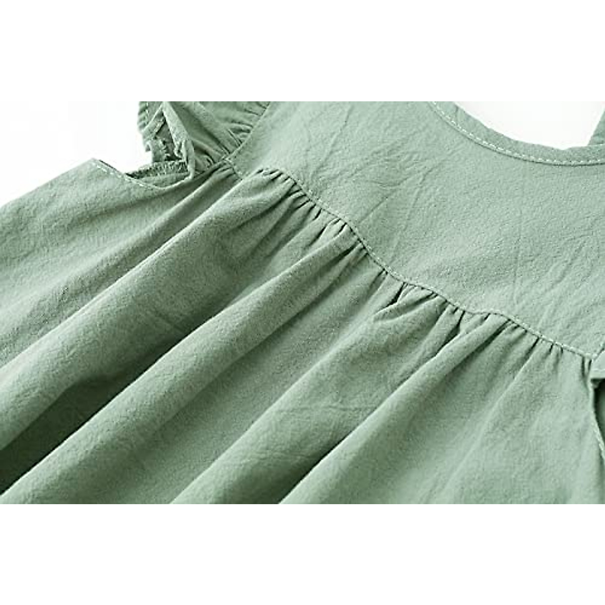 LYXIOF Toddler Baby Girl Cotton Linen Dress Ruffle Sleeve Halter Sleeveless Kids Casual Beach Dresses Green 110CM