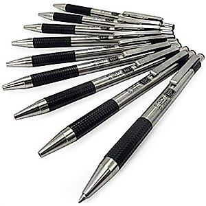 ZEBRA F-301 Ballpoint Retractable Pen, Black Ink, Fine Point Tip, 9 Pens per Pack Refillable Pens with Refill 0.7 mm Stainless Steel