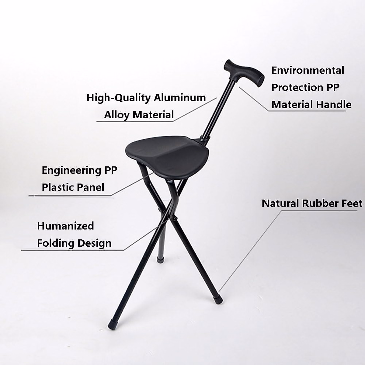 Folding Walking Stick Seat, Aluminium Cane Chair with Ergonomic Handle, Lightweight Non-Slip Crutch Stool for Elderly Seniors and Disabled 220 Lbs Capacity