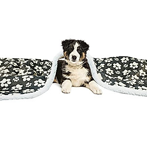 long rich Printed Dog paw Flannel Reverse to Sherpa Throw Blanket, Gray, by Happycare Textiles