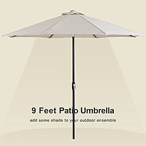 Tempera 9' Outdoor Market Patio Table Umbrella with Push Button Tilt and Crank,Large Sun Umbrella with Sturdy Pole&Fade resistant canopy,Easy to set,Beige