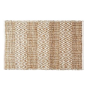 Jute Cotton Handloom Rug 2x3 Feet Floor Mat 24x36 Inch Farmhouse Area Rugs Natural Braided Doormat for Kitchen Entryway Pets Playing - Natural/White