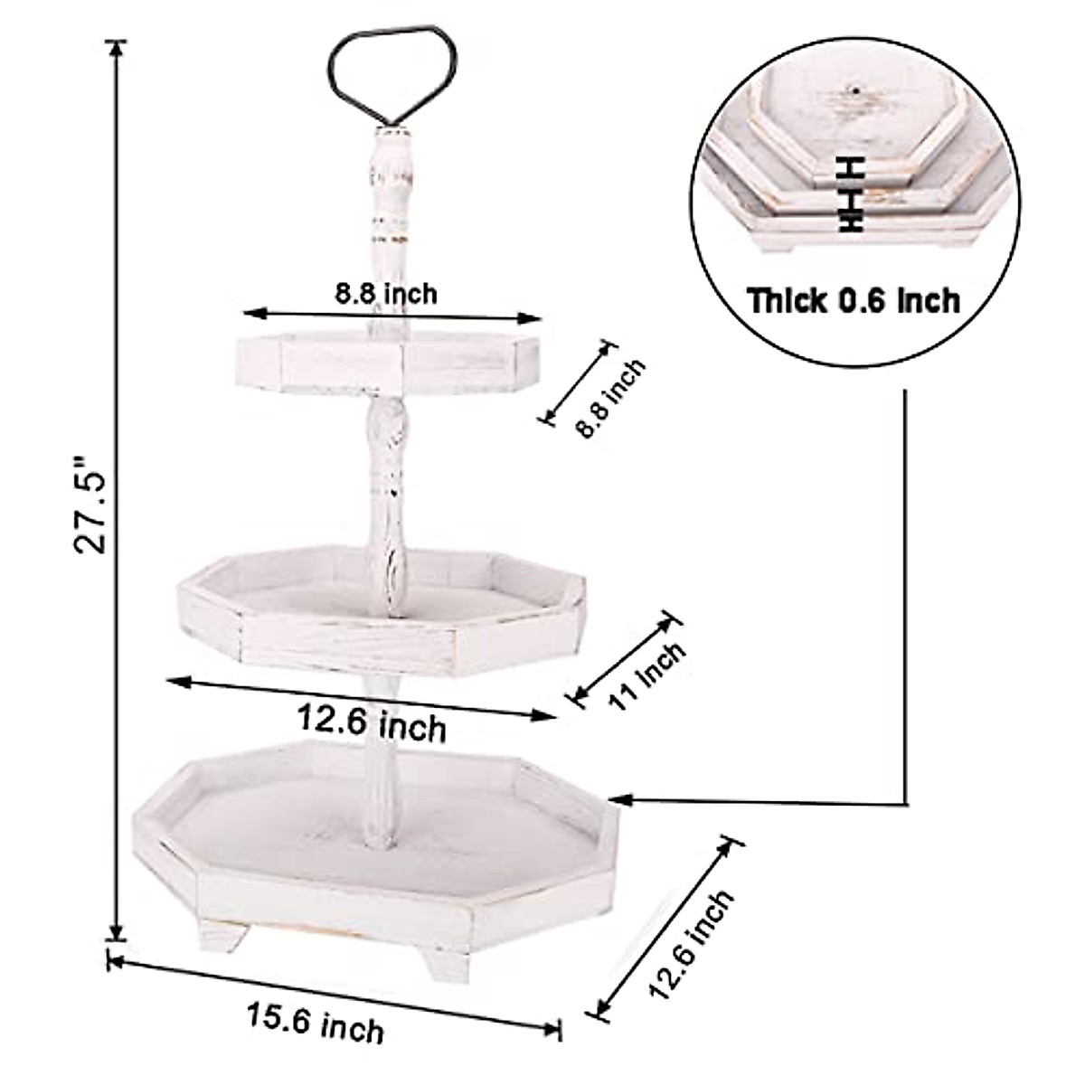 3 Tiered Tray, Rustic Cake Stand with Large Capacity Diameter of 15.6" 12.6" 8.8" Wooden Trays Farmhouse Decorative Tiered Tray for Kitchen Bathroom