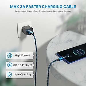 Aioneus 3 Pack 6ft Micro USB Cable + 3 Pack 10 ft USB-A to USB-C Cable (Blue, Orange, Green)