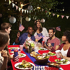 12 Pcs Plastic Tablecloths, Disposable Rectangle Red White Blue 54 x 108 Inch Waterproof Table Covers for 4th of July Patriotic Independence Memorial Veterans Day Party Decorations