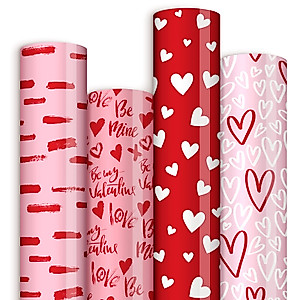 Whaline 12 Sheet Valentine's Day Wrapping Paper Pink Red White Heart pattern Wrapping Paper Love Be Mine Printed Art Paper for Wedding Anniversary Baby Shower Birthday Gift Packing, 19.7 x 27.6 Inch