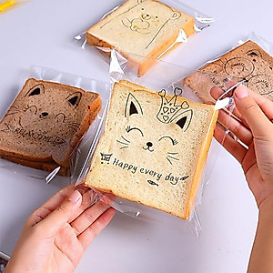 100 Pcs Cookie Packaging Bags, Animal Printing，Sliced Bread, Donut Packaging, Transparent Self-sealing Cellophane, OPP Packaging Bags, Gift Pack (5.9×7.1 inches 3 kinds of small animals)