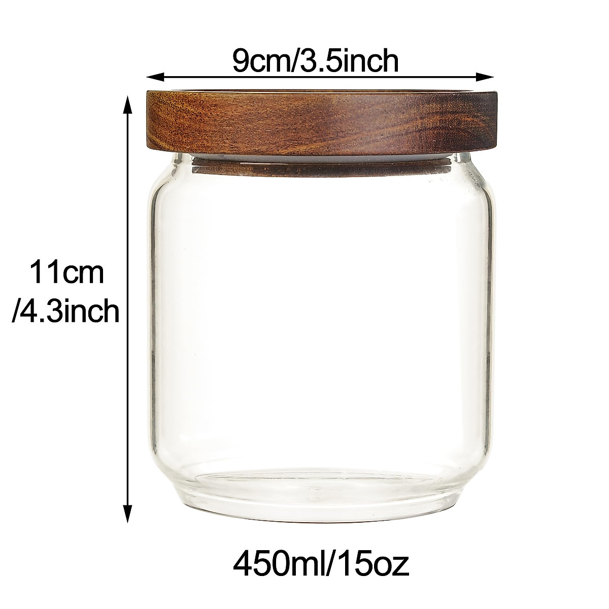 Yeahey Glass storage jars with wooden lids, food storage jars, glass kitchen jars, transparent containers for coffee bean storage, biscuit/candy/spice/tea/Pasta/Nuts storage jars (15oz*2)