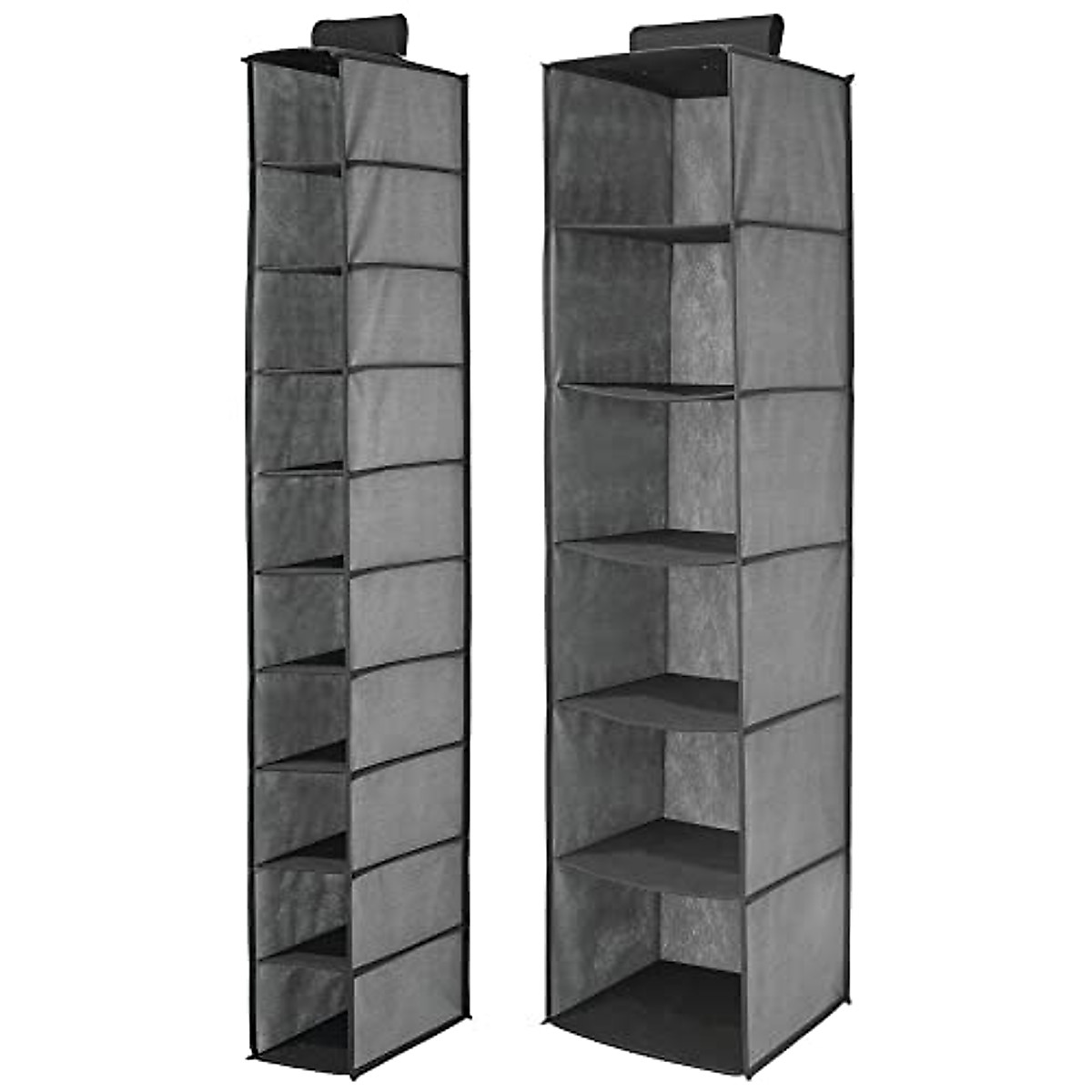 mDesign Fabric Over Rod Hanging Closet Storage Organizers, Includes a Wide 6-Shelf Sweater Organizer, and a Narrow 10-Shelf Shoe Rack - Textured Print - Set of 2 - Charcoal Gray/Black