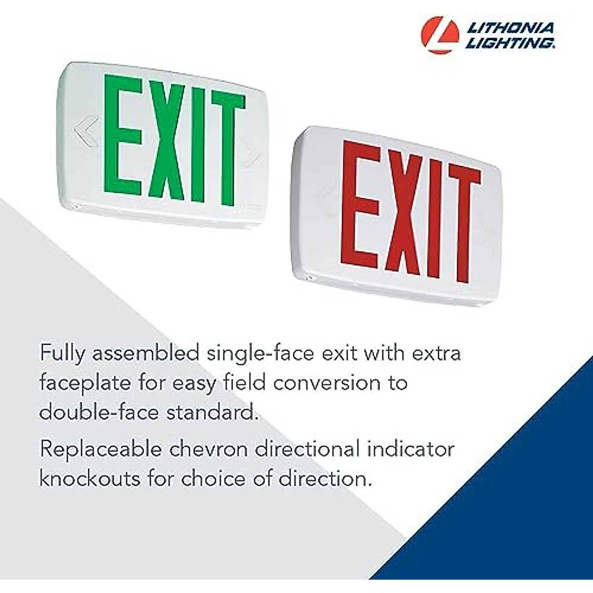 Lithonia Lighting LQM S W 3 G 120/277 EL N M6 Quantum Thermoplastic LED Emergency Exit Sign with Stencil-Faced White Housing and Green Letters with Nickel Cadium battery