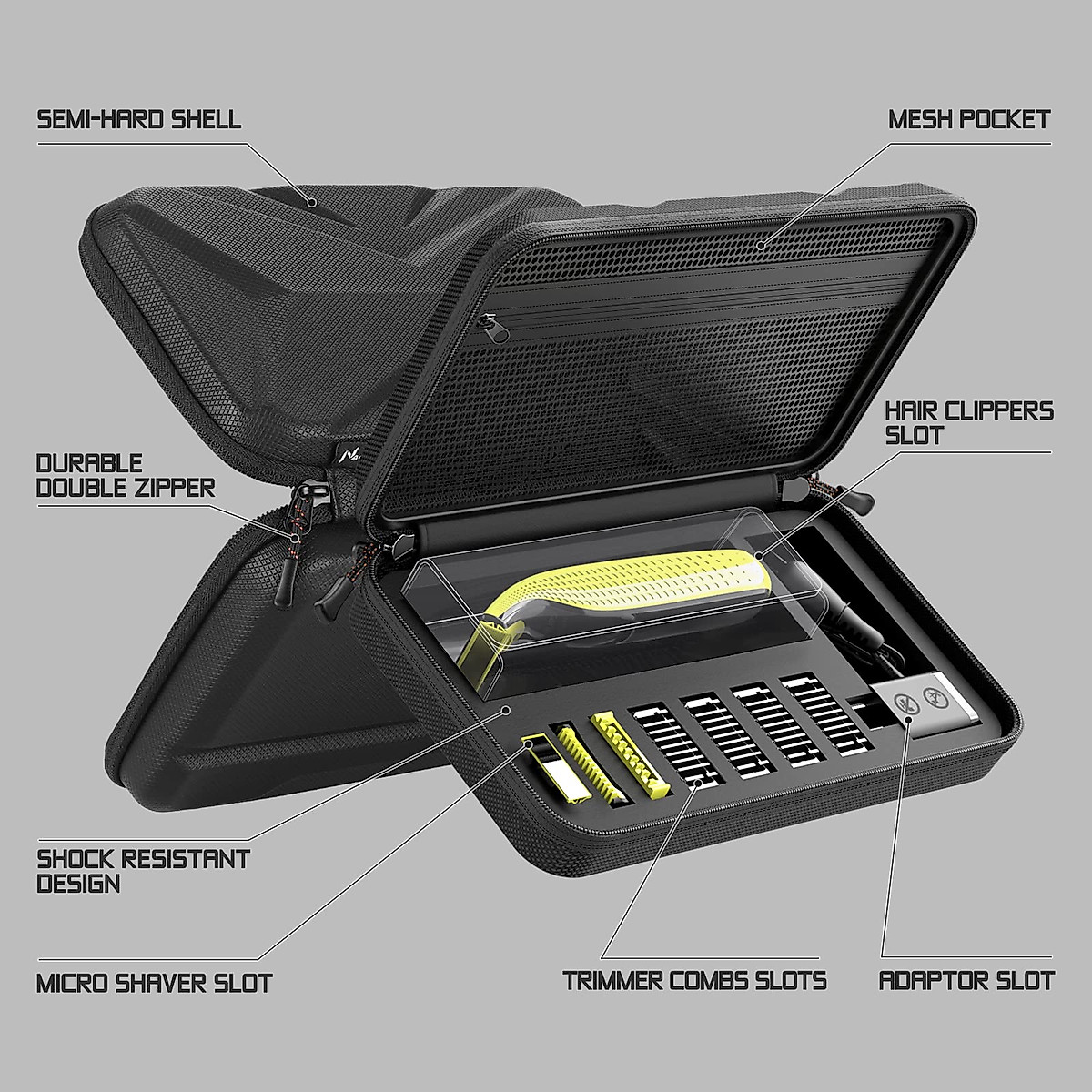 Nacuwa Hard Travel Case for Philips Norelco OneBlade QP2520, QP2530, QP2620, QP2630 Hybrid Electric Trimmer, Shaver Organizer Protective Cover Storage Bag (Black)