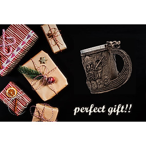 WOKHACH Medieval Viking Mug Beer Stein Tankard,Stainless Steel Drinking Tankard Mug Coffee Cup,Norse Mythology Poetic Gothic Decor Party Decoration Drinkware Gift for Men18OZ(Drakkar Warrior)