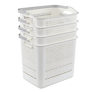 Minekkyes Set of 4 Large Hampers for Laundry with Handles, Plastic Laundry Baskets Bin, Dirty Clothes Storage Bin, White