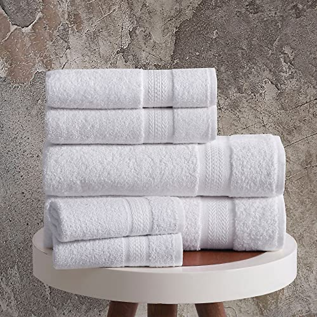 REGAL RUBY, 6 Piece Towel Set, 2 Bath Towels 2 Hand Towels 2 Washcloths, Soft and Absorbent, 100% Turkish Cotton Towels for Bathroom and Kitchen Shower Towel, White