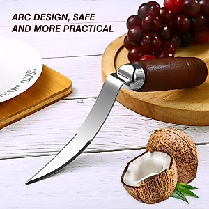 UPKOCH 1PC Coconut Tool Coconut Meat Remover Durable Wooden Handle Stainless Steel Coconut Opener Scraper Knife for Kitchen Home