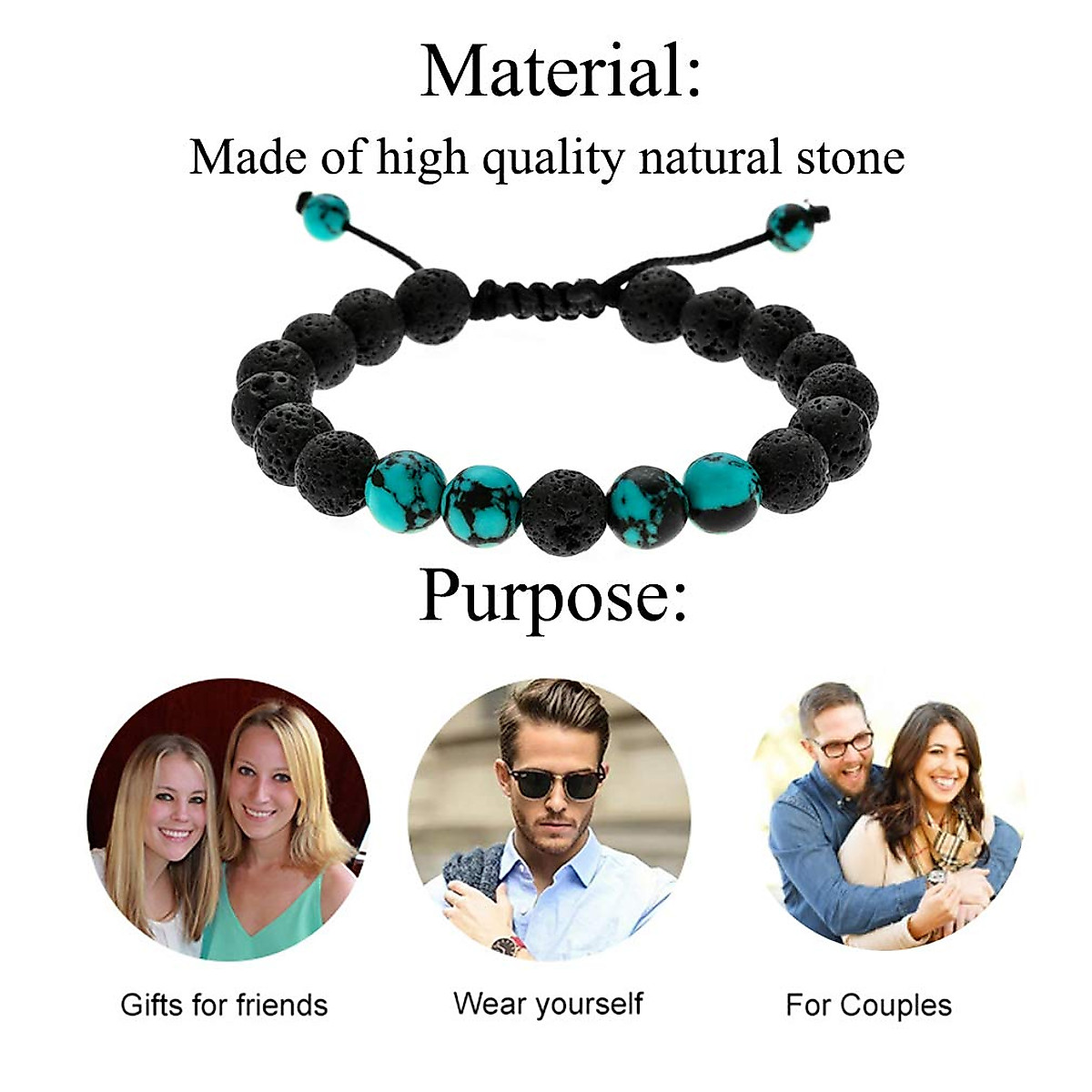 LUBINGSHINE 8mm Lava Rock Bracelet Braided Rope Natural Stone Yoga Bracelet Bangle for Men Women