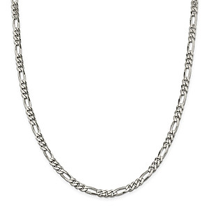 Solid 925 Sterling Silver 5.5mm Figaro Chain Necklace - with Secure Lobster Lock Clasp 24"