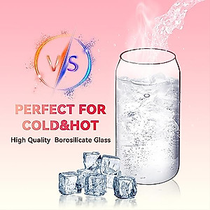 Rechano [4 Pack, 20 oz] Can Shaped Tumbler Cup with Bamboo Lids and Glass Straws, Large Beer Glasses, Clear Drinking Glass Cup,Ideal for Ice Tea, Iced Coffee, Cocktail, Whiskey