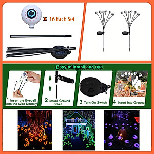 Ruhapu Halloween Decorations Outdoor Solar Scary Eyeball Lights,2PACKS 12/16LED Green Eyeball Swaying Firefly Lights,Waterproof Solar Halloween Path Lights for Yard/Garden/Lawn/Party Decor (Green)