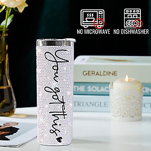 Onebttl Inspirational Gifts for Women, You Got This, Motivational Encouragement Job Promotion Congratulations Gifts for Women Coworkers, 20Oz Skinny Rhinestone Bling Tumbler with Lid & Straw