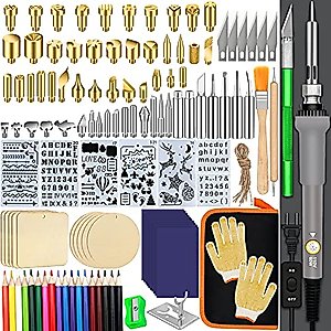 137PCS Wood burning Kit, DIY Creative Tool Set Soldering Woodburning Pen with Adjustable Temperature and Wood Piece for Embossing Carving Tips