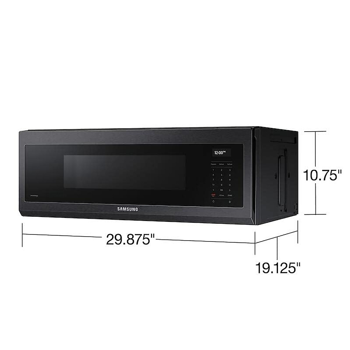 SAMSUNG 1.1 Cu Ft Smart SLIM Over the Range Microwave Oven w/ 550 CFM Hood Vent, Wi-Fi, Voice Control, LED Light Bar, 1100 Watt, ME11A7710DG/AA, Fingerprint Resistant Stainless Steel, Black