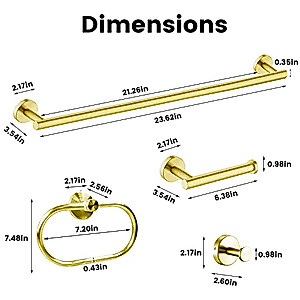 Chihod Bathroom Hardware Set: Brushed Gold Towel Bar - Stainless Steel Toilet Paper Holder - Oval Towel Ring - Robe Towel Hooks - Wall Mounted Towel Rack Set - 8 Pieces Bathroom Accessory Set