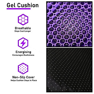 Comfortec Purple Gel Seat Cushion - Honeycomb Cooling Seat Cushion Back Support, Pressure Relief & Long Sitting - Non-Slip Chair Cushion Traveling, Wheelchair, Car Seat, Office & Gaming Chair