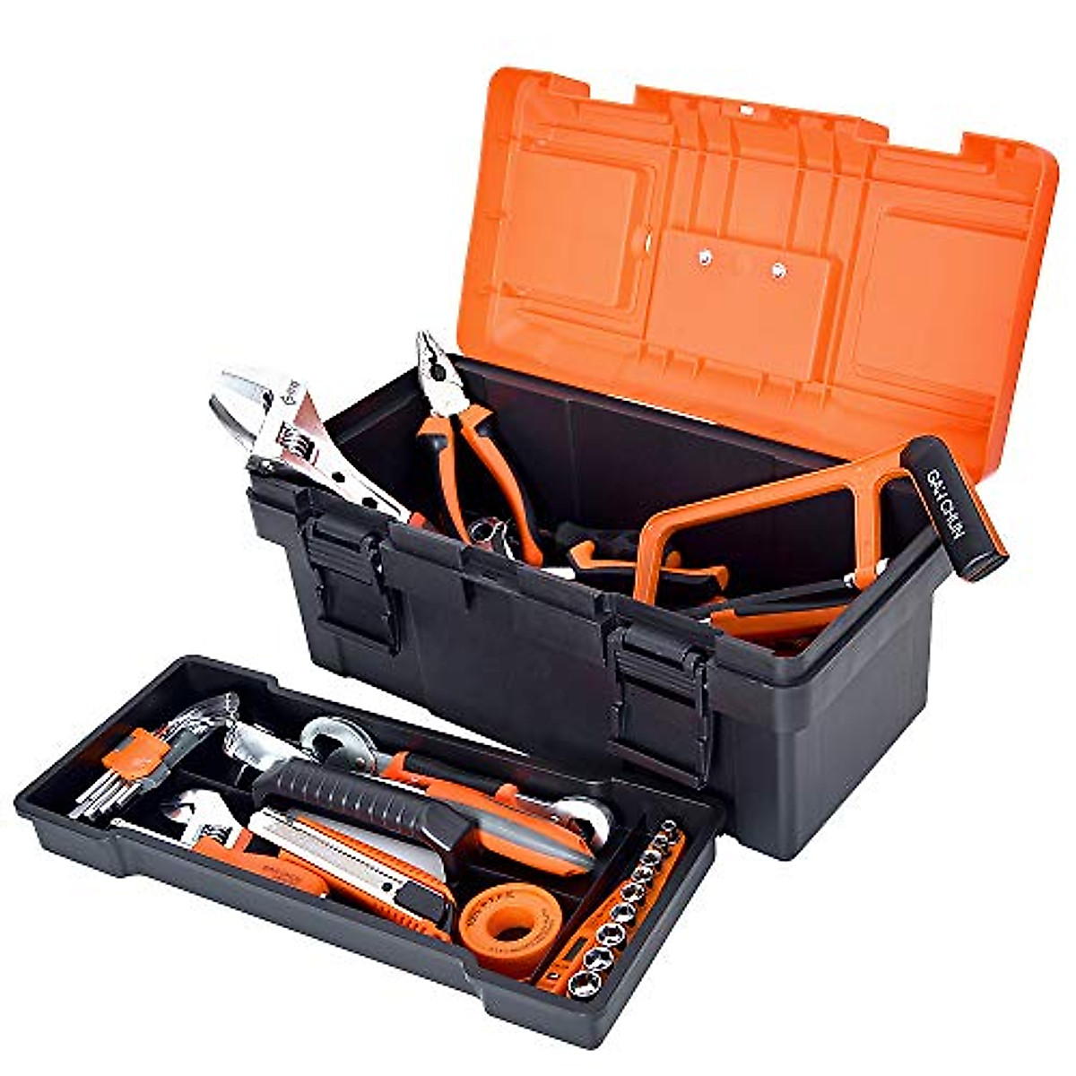 Plastic Tool Box, 14 -inch Portable Tool Box Plastic Toolbox with Removable Tool Tray and Detachable Tool Kit For Craft Storage, Household