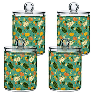 Pumpkins 2 Pack Qtip Holder Organizer Dispenser Plastic Bathroom Jars Storage Containers with Lids Clear Jars for Tampon Cotton Balls Swabs