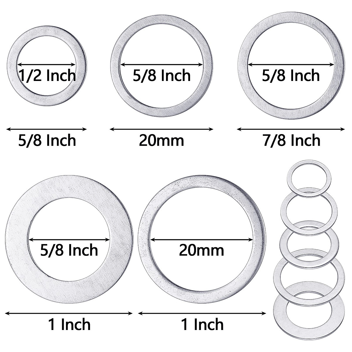 Sadnyy 20 Pcs Saw Blade Bushing Set Saw Blade Adapter Ring Saw Blade Spacer, 1 Inch to 20 mm, 1 Inch to 5/8 Inch, 7/8 Inch to 5/8 Inch, 20 mm to 5/8 Inch, 5/8 Inch to 1/2 Inch, 4 Per Model