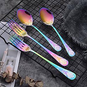 24-Piece Rainbow Spoons and Forks Silverware Set for 12, LaienLife Unique Stainless Steel Flatware Set of Forks Spoons, Modern Utensils Cutlery Service for Home Kitchen Restaurant, Mirror Polished
