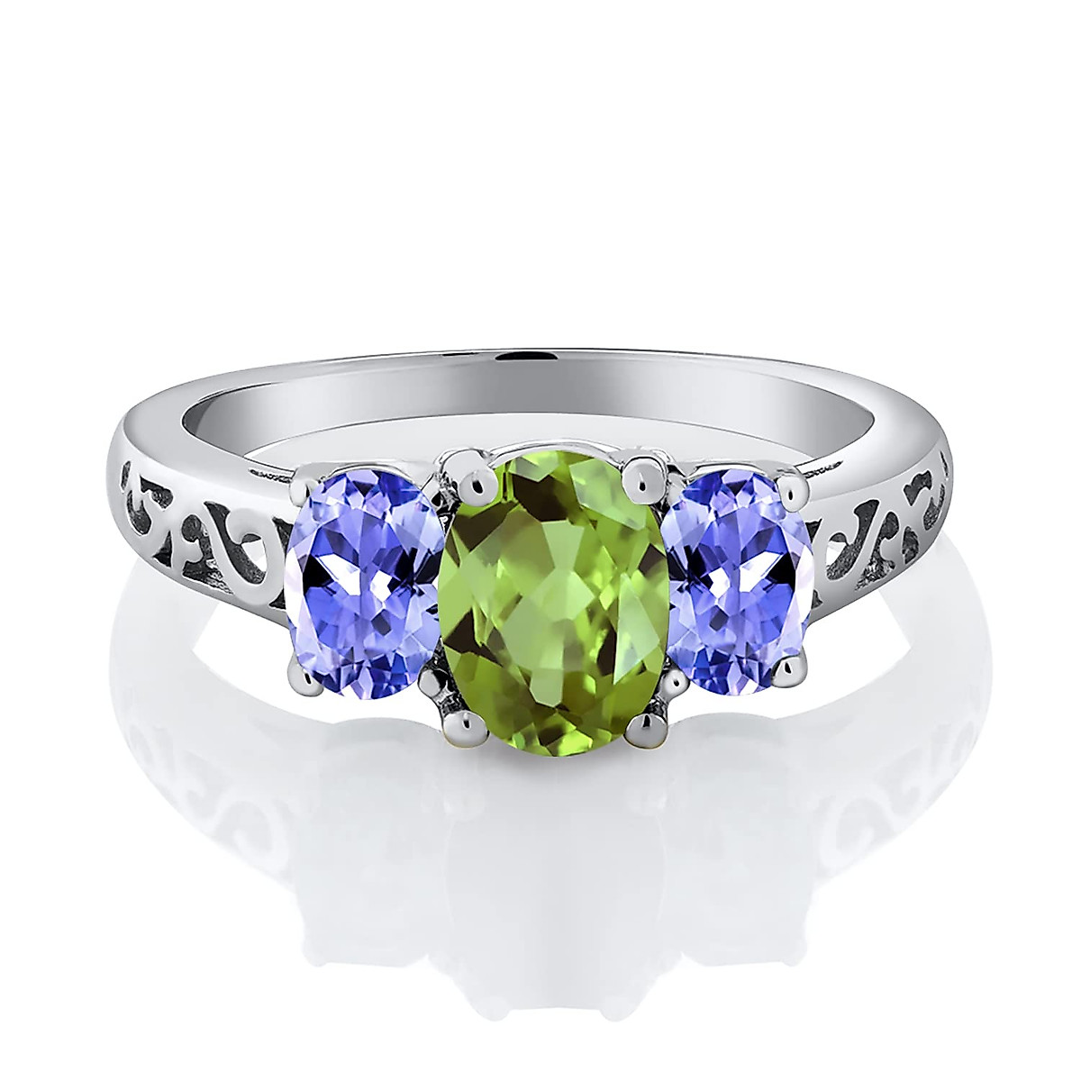 Gem Stone King 925 Sterling Silver Customized and Personalized Engagement Promise 3 Gemstone Birthstone Name Engraved Couple Mother's Ring For Women (Size 8)