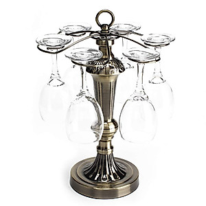 DreamiDeco Antique Countertop Stemware Holder and Wine Glass Drying Rack for Home and Bar, Each Holds 6 glasses (Brass, 2 Packs)