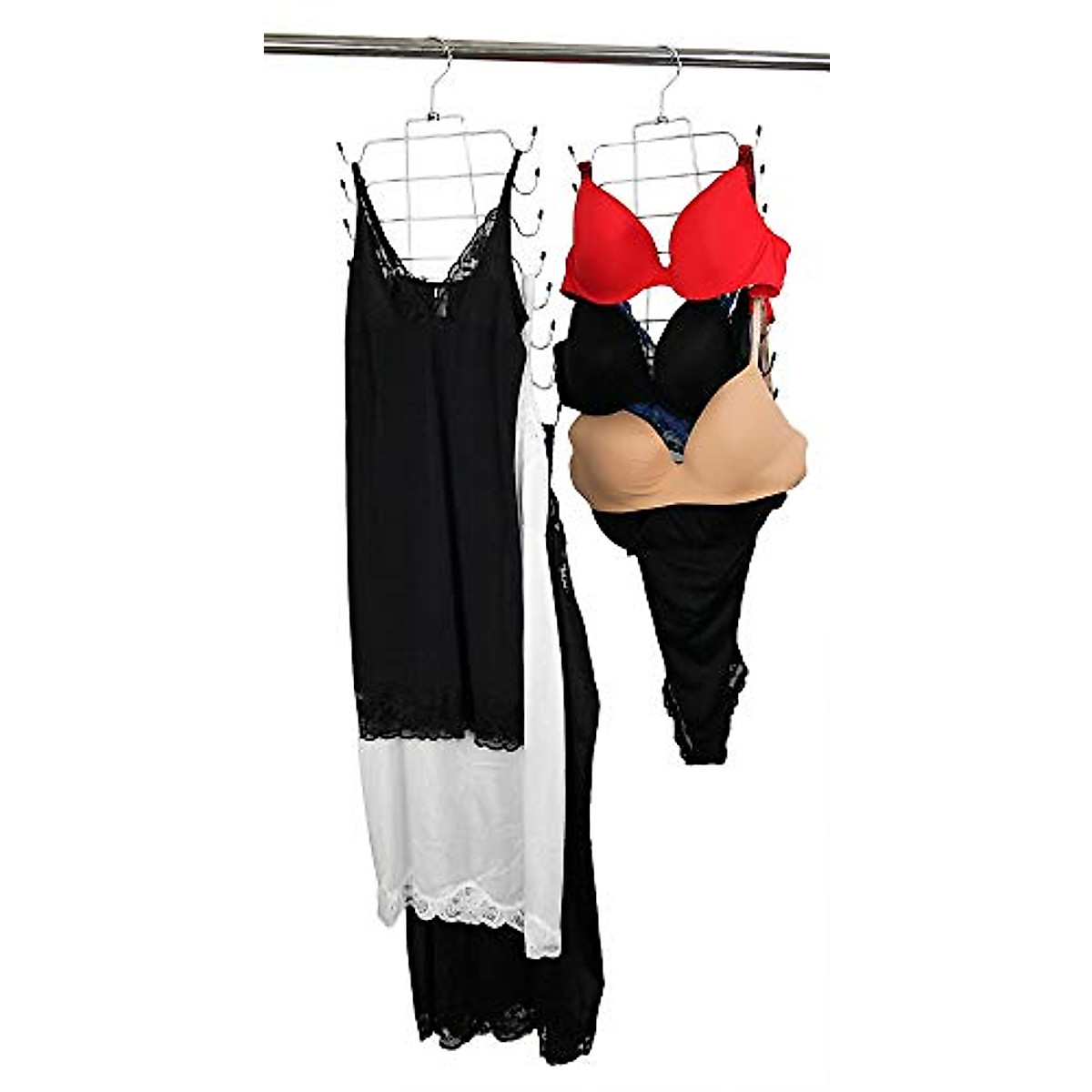 Home-X Space-Saving Bra Hanger Organizer for Closet, Polished Chrome Hanging Bra or Camisole Storage Rack, Storage Solutions for Small Spaces, Set of 2, 20 ½” L x 12" W